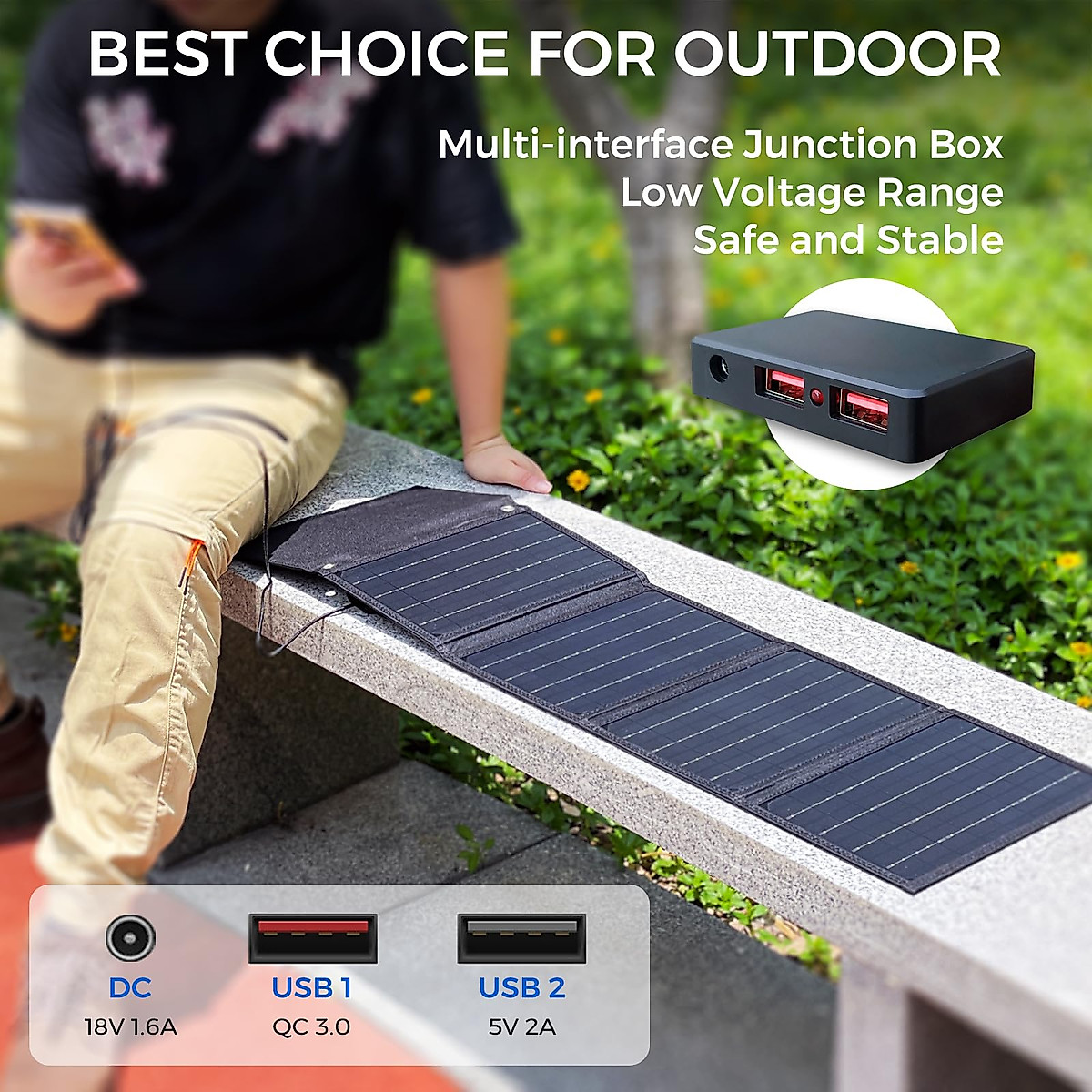 GASIKYA Portable Solar Panel –30W Foldable Solar Panel with 5V USB and 18V DC Output - Perfect for Camping Charging Phones Tablets & Outdoor Devices–Compatible with Solar Generators Power Stations