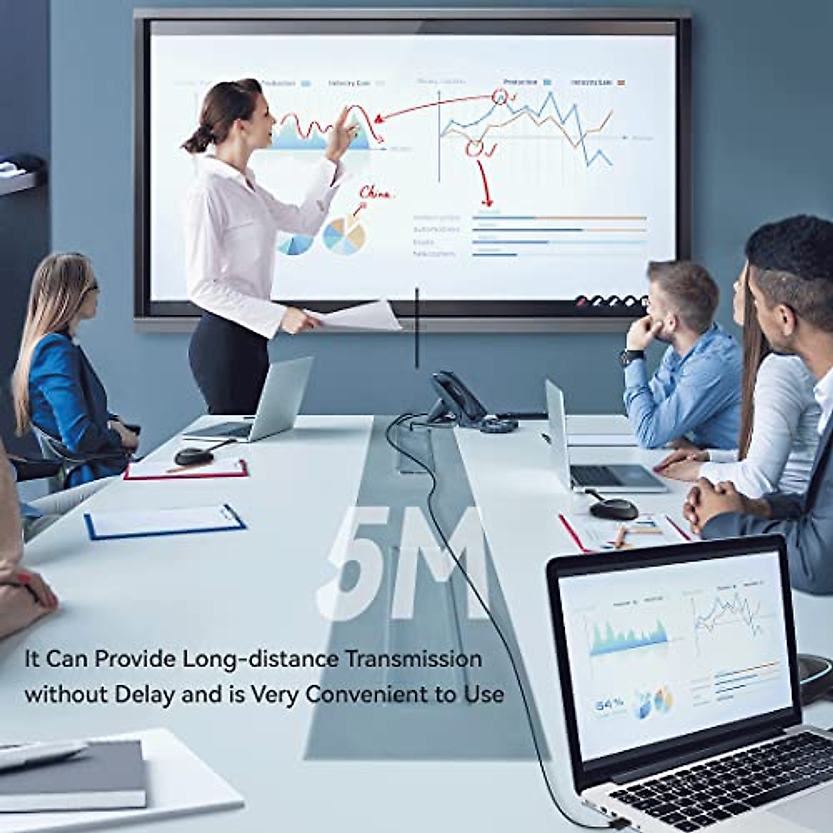 Tenveo 2.0 5M Active Extended USB Cable with Signal Amplifier Type A Male to Female No Delay Efficient Data Transmission Compatible with Webcam USB Keyboard Home Work Standing Version