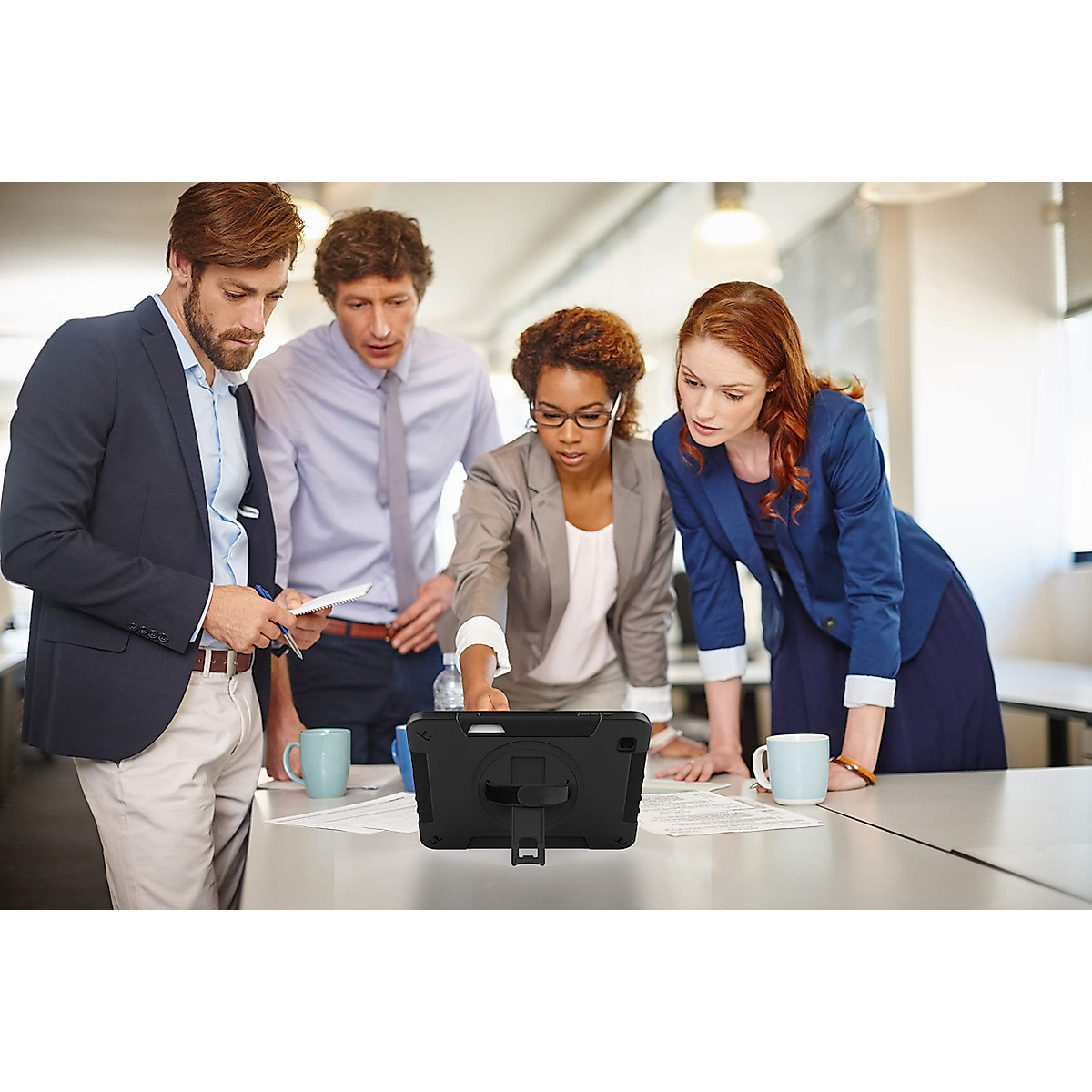 CTA Digital Protective Kickstand Case - CTA Impact-Resistant Protective Hard Case with Built-in 360° Rotatable Grip Kickstand for Samsung S6 Lite Tablets (PAD-PCGKS6L), Black