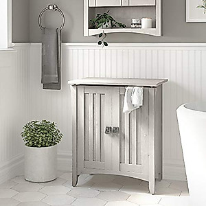 Bush Furniture Salinas Laundry Hamper with Lid and Removeable Liner Bag in Linen White Oak