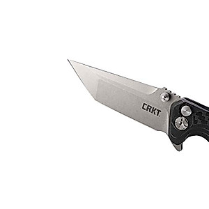 Columbia River Knife & Tool BT Fighter EDC Folding Pocket Knife: Everyday Carry, Tanto Blade with Stonewash Finish, Button Lock, Glass Reinforced Fiber Handle, Deep Carry Pocket Clip 5225
