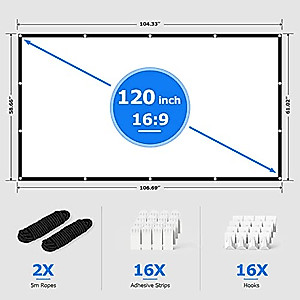 YOWHICK Projection Screen 120 inch, 16:9 Foldable Anti-Crease Portable Projector Movies Screens for Home Theater Outdoor Indoor Support Double Sided Projection, Washable
