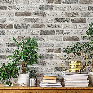 Guvana Brick Wallpaper, Peel and Stick Grey Brown 3D Brick Self Adhesive Wallpaper 17.3"×118" Removable Contact Paper Vintage Decorative Brick Textured Wall Classroom Covering