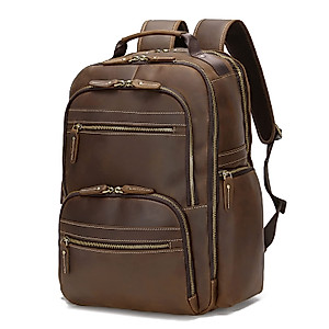 Taertii Genuine Leather Backpack For Men Vintage 17.3 inch Laptop Bag Large Capacity Business Travel Hiking Overnight Shoulder Daypacks 36L