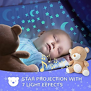 Baby Soother - Sleep Soothing White Noise, Portable Night Light Projector and Melodies, Toddler Crib Lullaby Machine Sleeping Aid for Newborns and Up, Babies Stuffed Animal Plush Toy (Teddy Bear)