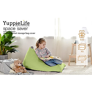 YuppieLife Stuffed Animal Storage Bean Bag Chair Cover for Kids, Zipper Storage Bean Bag Without Filling, Plush Toys Holder and Organizer - Premium Corduroy 200L (Bright Green)