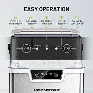 KEENSTAR Nugget Countertop Ice Maker with Soft Chewable Ice, Pebble Sonic Ice Machine with Basket and Scoop, Ready in 5 Mins, 40Lbs/24H, Auto Self-Cleaning, for Home, Kitchen, Office, Party, Camping