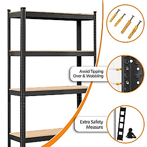 Topeakmart 2 PCS 5-Tier Utility Shelves, Metal Storage Shelves Garage Shelving Unit Adjustable Garage Storage Shelves Storage Racks Heavy Duty Shed Shelving- Black, 35.5 x 12 x 71 Inch