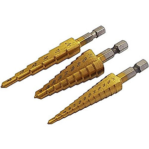 Yakamoz 3PCS High Speed Steel HSS Titanium Step Drill Bit Set Quick-Change 1/4" Hex Shank SAE - Total 28 Sizes