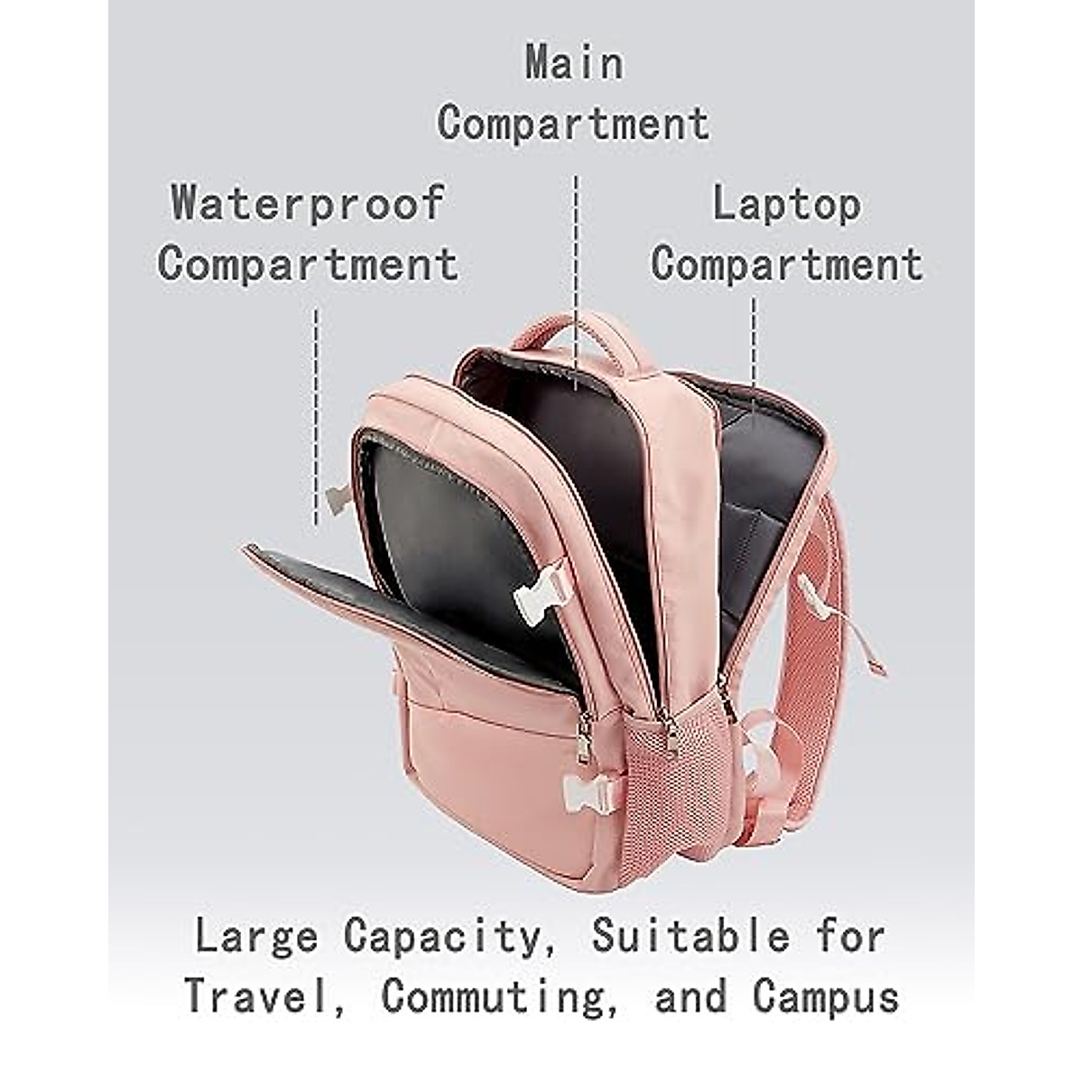 LUCKGLOW Travel Backpack for Women, Pink, Carry on Backpack, Laptop Backpack 15.6 Inch, Travel Essentials, Casual Daypack Backpack