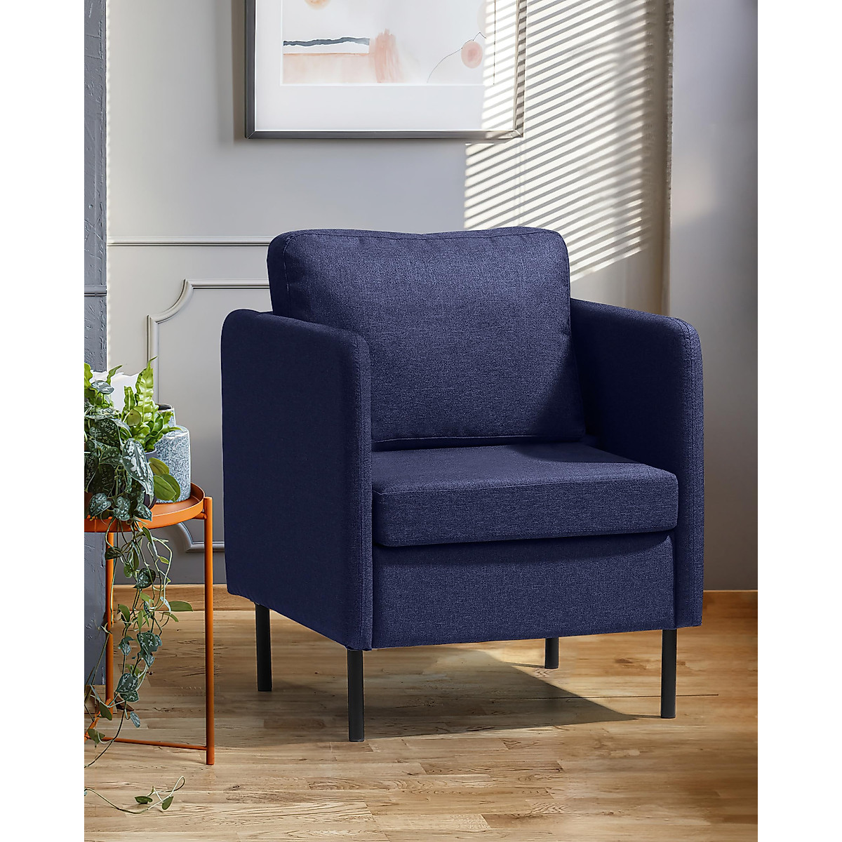 XSPRACER Accent Chairs, Comfy Sofa Chair, Armchair for Reading, Living Room, Bedroom, Waiting Room, Linen, Navy Blue