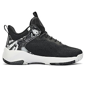 Slow Man High Top Men's Basketball Shoes Breathable Non-Slip Outdoor Running Shoes Cushioned Fitness Shoes Gym White/Black