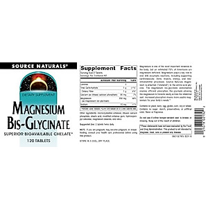 Source Naturals Magnesium Bis-Glycinate, Supports Cardiovascular and Muscle Health* - 120 Tablets
