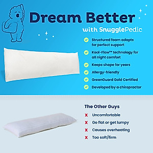 Snuggle-Pedic Long Body Pillow for Adults - Big 20x54 Pregnancy Pillows w/ Shredded Memory Foam & Bamboo Cooling Pillow Cover - Cuddle Pillow for Bed, Firm Maternity Side Sleeper Pillow Insert to Hug