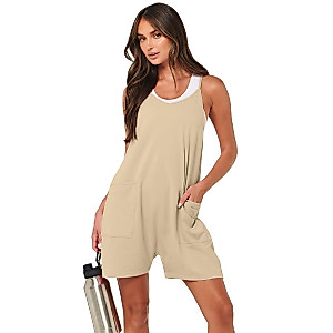 ANRABESS Womens Summer Casual Sleeveless Romper Loose Spaghetti Strap Overalls Shorts Jumpsuit with Pockets 2025 Clothes Small