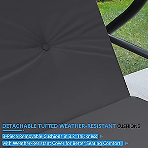 VEIKOU Outdoor Porch Swing with Converting Seat, 3-Seat Patio Swing Chair w/Upgraded Thick Cushion & Weather Resistant Steel Frame, Backyard Swing Glider Hammock w/Adjustable Canopy, Grey