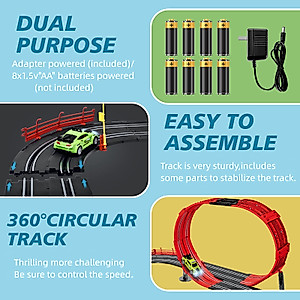 Slot Car Race Track Sets, Battery or Electric Race Car Track, Include 2 Cars with Headlights, 2 Controllers, Lap Counter with Countdown & Sound Effects, Toys Gifts for Boys Girls