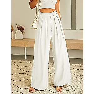 SIFLIF Women's High Waist Casual Wide Leg Palazzo Pants, Dress Pants for Women, Work Pants with Pockets for Women Office. White