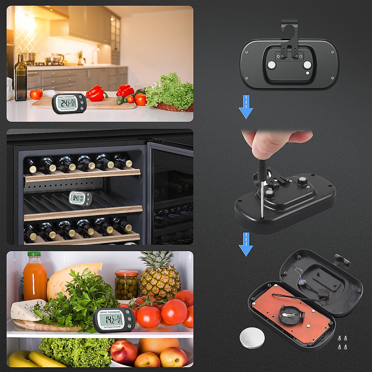 CAMWAY Refrigerator Fridge Thermometer Waterproof Digital Freezer Room Thermometer(-4°F to 122°F) Max/Min Record Function Large LCD Display Fridge and Freezer Thermometers(Black-4Pack)