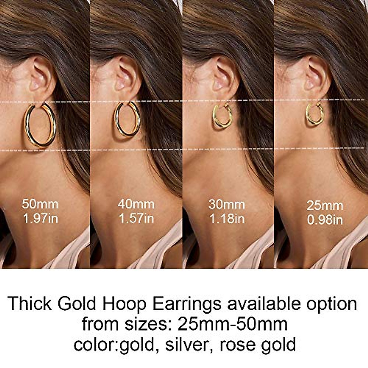 sovesi Chunky Hoop Earrings for Women with 925 Sterling Silver Post, 14K Gold Plated Thick Hoops, 30mm