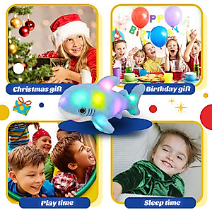 Glow Guards 16'' Light up Musical Shark Stuffed Animal Ocean Life Plush Toy Pillow with LED Night Lights Lullabies Glow Singing Birthday Children's Day for Toddler Kids, Blue