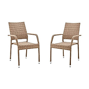 Manhattan Comfort Genoa Patio Dining Armchair, Set of 2, Nature Tan Weave