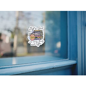 Just A Girl Who Loves Books And Coffee 5 Inch Waterproof Decal Sticker Wall Window I Love Books Bookworm Read Reader Reading Music Teacher Classroom Coffee Coffeeshop Book Store Library Inspirational Bookmark Scrapbook Planner Paper Journal School CS1482-