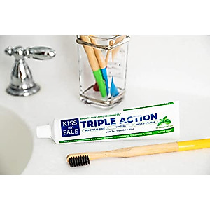 Kiss My Face Triple Action Herbal Mint Gel Toothpaste, SLS And Fluoride Free, Removes Plaque, Prevents Tartar, And Whitens Teeth, With Added Tea Tree Oil, No Artificial Colors Or Flavors, 4.5 oz