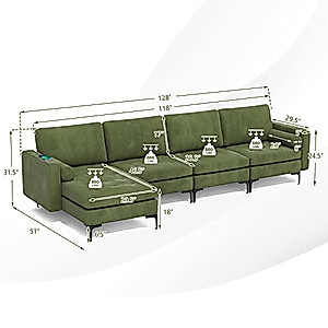 Giantex Sectional Sofa Couch with 2 USB Ports, 3-Hole Socket, Hidden Storage Box, L-Shaped Modular Sofa w/Reversible Chaise Lounge, 2 Side Bolsters for Living Room Bedroom Office