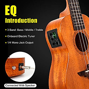 Electric Concert Ukulele, AKLOT Ukelele 23 Inch Solid Mahogany with Equalizer Uke for Professional Player with Beginner Kit (Gig Bag, Picks, Strap, String, Cleaning Cloth, Starter Manual)