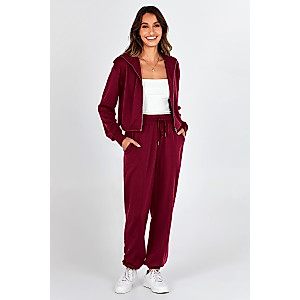 PRETTYGARDEN Women's 2 Piece Tracksuit Outfits Long Sleeve Zip Up Sweatshirt Drawstring Sweatpants Lounge Set (Wine Red,X-Large)