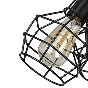 LOG BARN Ceiling Light Fixture with Pull Chain, Wire Cage Light Fixture in Black Finish for Bedroom, Kitchen Island, 15 inches