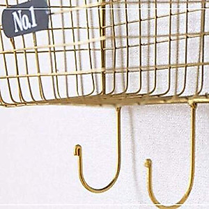 PIBM Stylish Simplicity Shelf Wall Mounted Floating Rack Shelves Retro Iron Art Solid Wood Basket Child Hangers Flower Stand,2 Sizes,2 Colours, Gold , 35.5x67cm