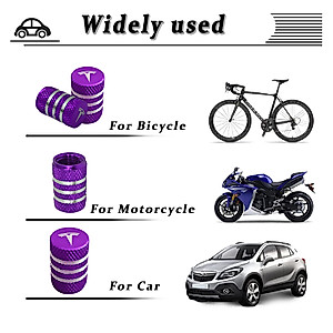 4pcs Tire dust caps, Aluminum Alloy Valve Stem Cap, Anti-Corrosion Leak-Proof Car Tire Accessory Compatible with Tesla Model Y X S 3, Universal for Cars, SUVs, Bike, Trucks Motorcycles (Purple)