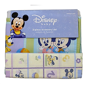 Disney Baby 3-piece Acessory Set: Flannel Receiving Blanket, Crib Dust Ruffel & Diaper Stacker