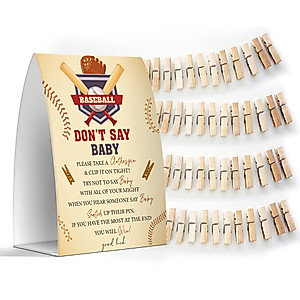 Don't Say Baby Set - One 5x7 Sign and 50 Mini Clothespins, Baby Shower Games, Baby Shower Decoration, Gender Neutral Baby Shower - MsJb032