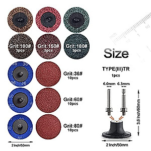Tshya Quick Change Disc, 40 Pack 2 inch Sanding Discs, with 1/4" Roll Lock Disc Pad Holder for Die Grinder, A/O 36/60/80 Grit, Nonwoven CRS MED Fine, for Surface Preparation/Conditioning(Mix Nylon)