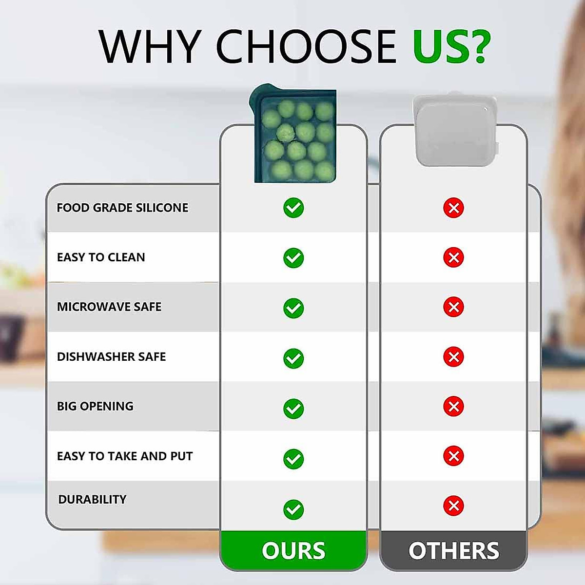 MAISON HUIS Silicone Sandwich Storage Bag, Extra Thick Reusable Silicone Sandwich Washable Bag, BPA Free Kitchen Storage Bag for Food, Leakproof(1PC,Green)