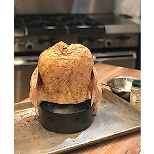 Outset 76633 Cast Iron Beer Can Chicken Stand, Garlic Roaster and Flavor Infuser, Black