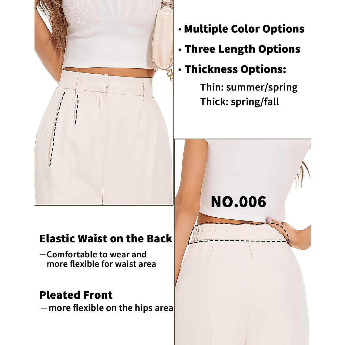 FUNYYZO Women's Wide Leg Pants High Elastic Waisted in The Back Business Work Trousers Long Straight Suit Pants Beige