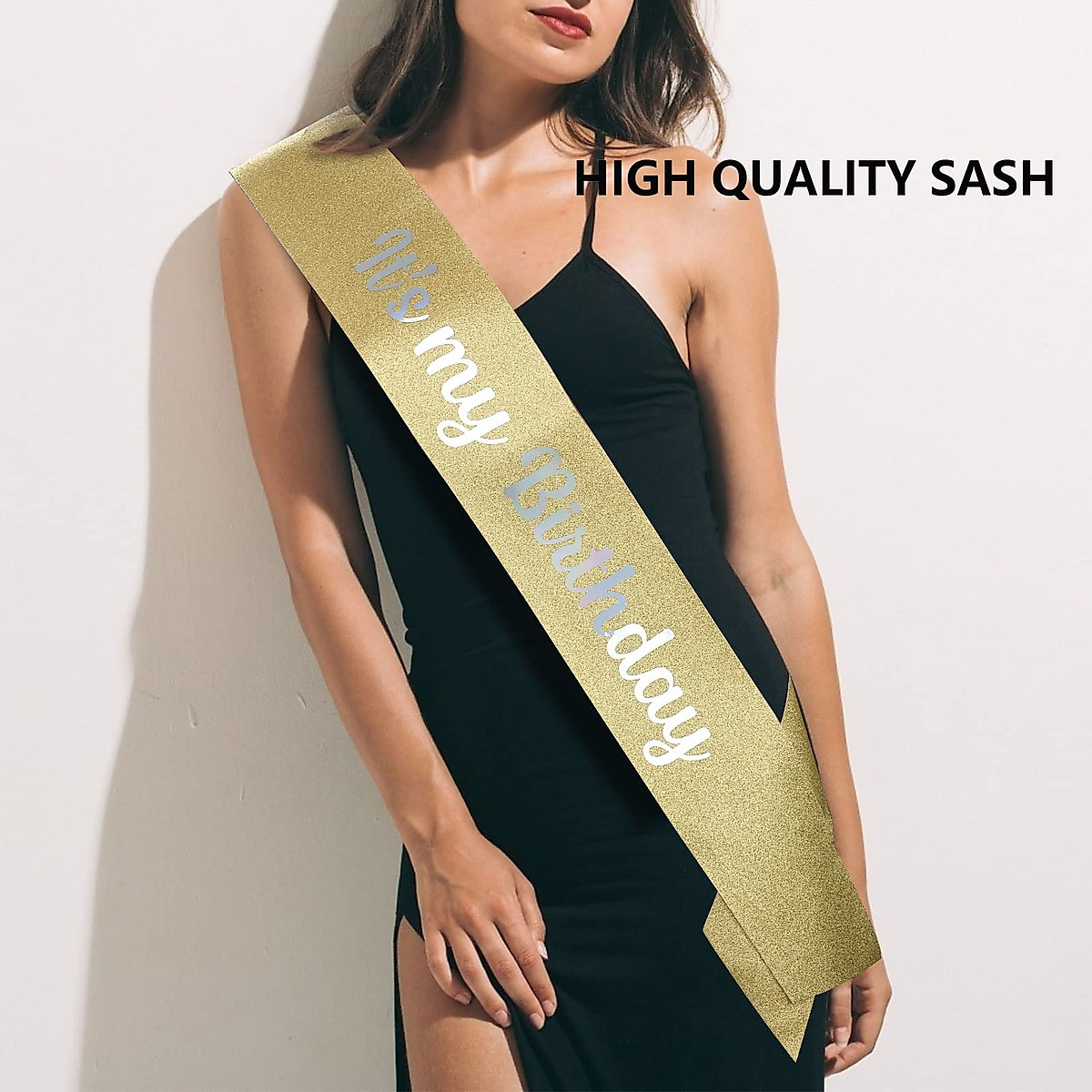 ACO-UINT Gold Birthday Headband Crown, Cute Sash & Tiara Set for Girls, Sweet Birthday Decorations & Gifts