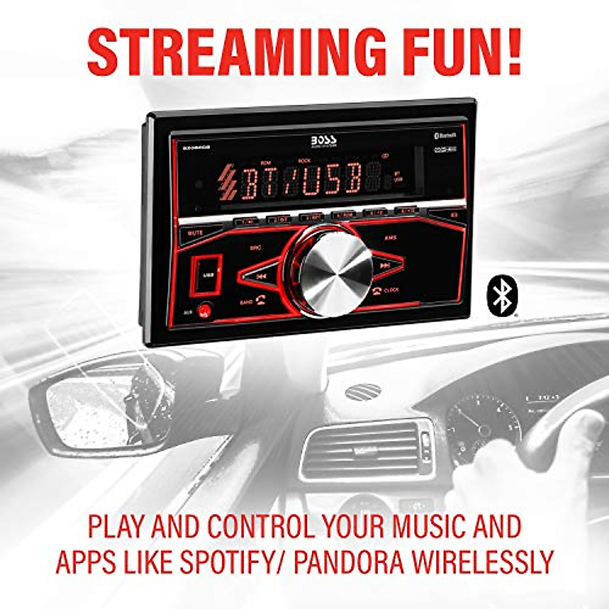 BOSS Audio Systems 820BRGB Multimedia Car Stereo - Double Din, Bluetooth Audio and Hands-Free Calling, MP3 Player, USB Port, AUX Input, AM/FM Radio Receiver, No CD/DVD, Multi Color Illumination