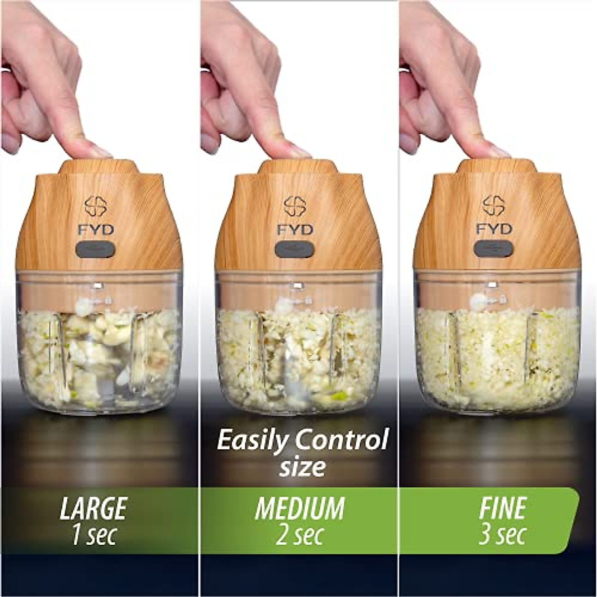 FYD Electric Garlic Chopper, Portable Onion Chopper - Spice Grinder Electric with Type C Charge Port - Veggie Chopper for Chili Ginger Onion Vegetable Fruit and Nuts - 250ML (Light Wood)