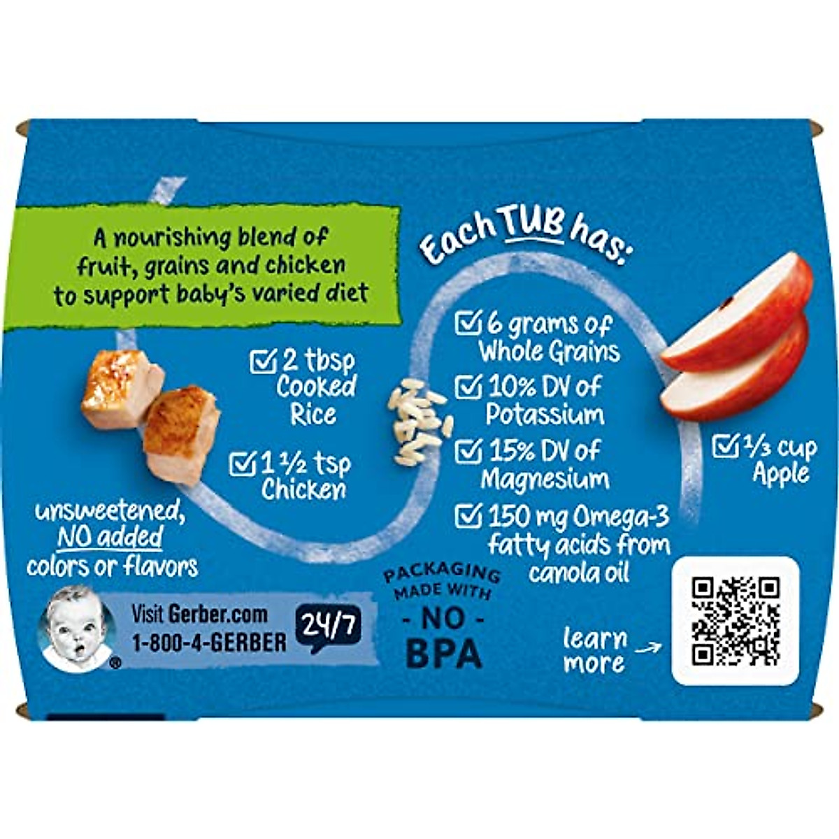 Gerber Mealtime for Baby 2nd Foods Powerblend Baby Food Tubs, Apple Chicken, Unsweetened with No Added Colors or Flavors, 2-4 oz Tubs/Pack (Pack of 6)