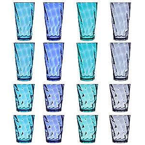 US Acrylic Optix 16-piece Plastic Tumblers in 4 Coastal Colors | 8 each: 14-ounce Rocks and 20-ounce Water Drinking Cups | Reusable, BPA-free, Made in the USA, Top-rack Dishwasher Safe