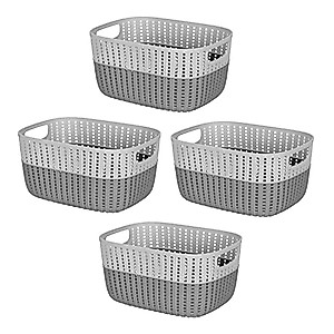 Simplify 4 Pack 2 Tone Sailor Knot Storage Tote | Decorative Basket | Closet Organization | De-clutter | Accessories | Toys | Bathroom Organization | Medium | Grey/Grey