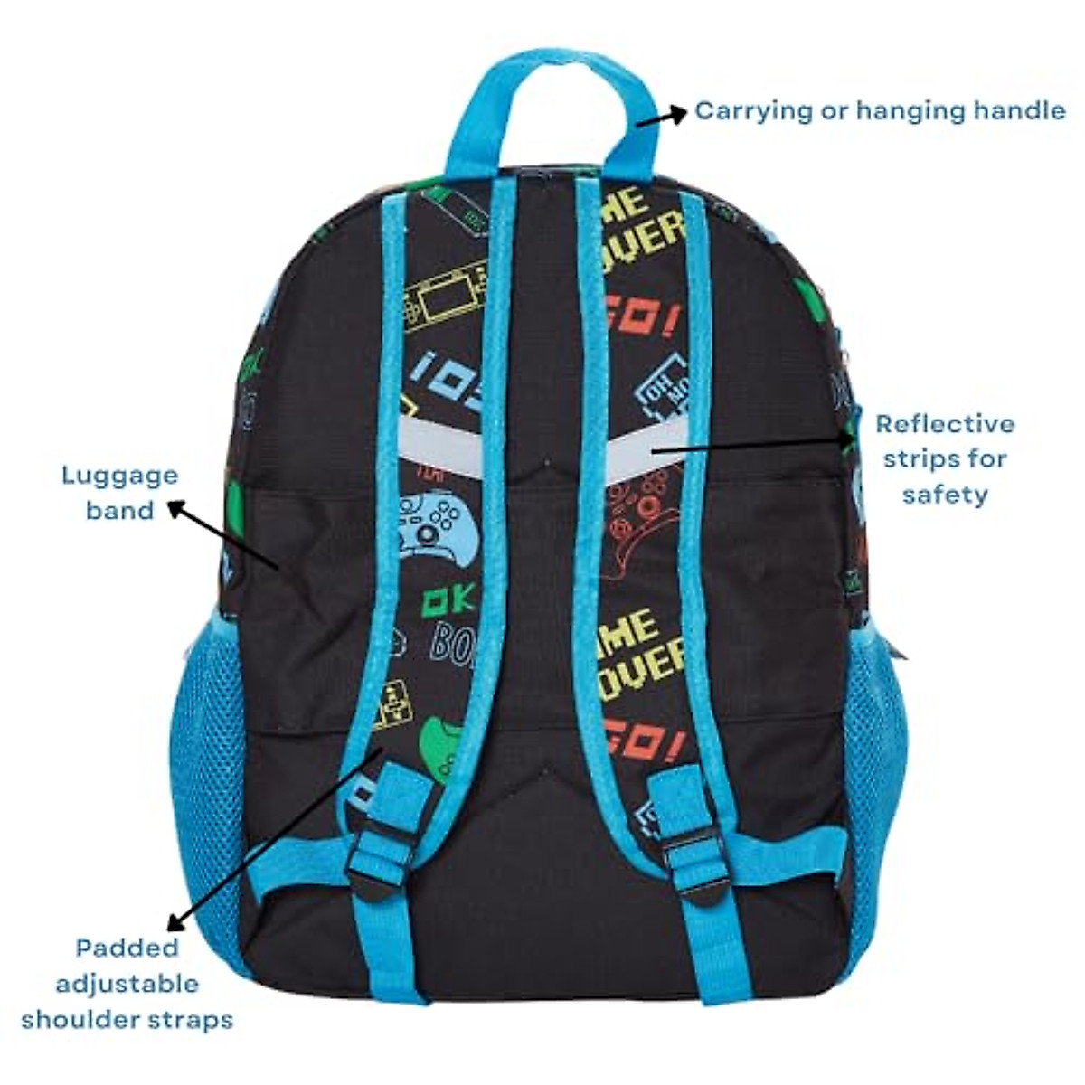 RALME 5 pc Boys’ Gaming Rolling Suitcase Set with Backpack, Neck Pillow, Water Bottle, and Luggage