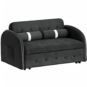 ERYE Modern Convertible Futon Sleeper Sofa with Pull Out Couch Bed, Functional Tufted Loveseat & Daybed for Home Office Apartment Studio Small Space Living Room Velvet Button Tufted Side Pockets