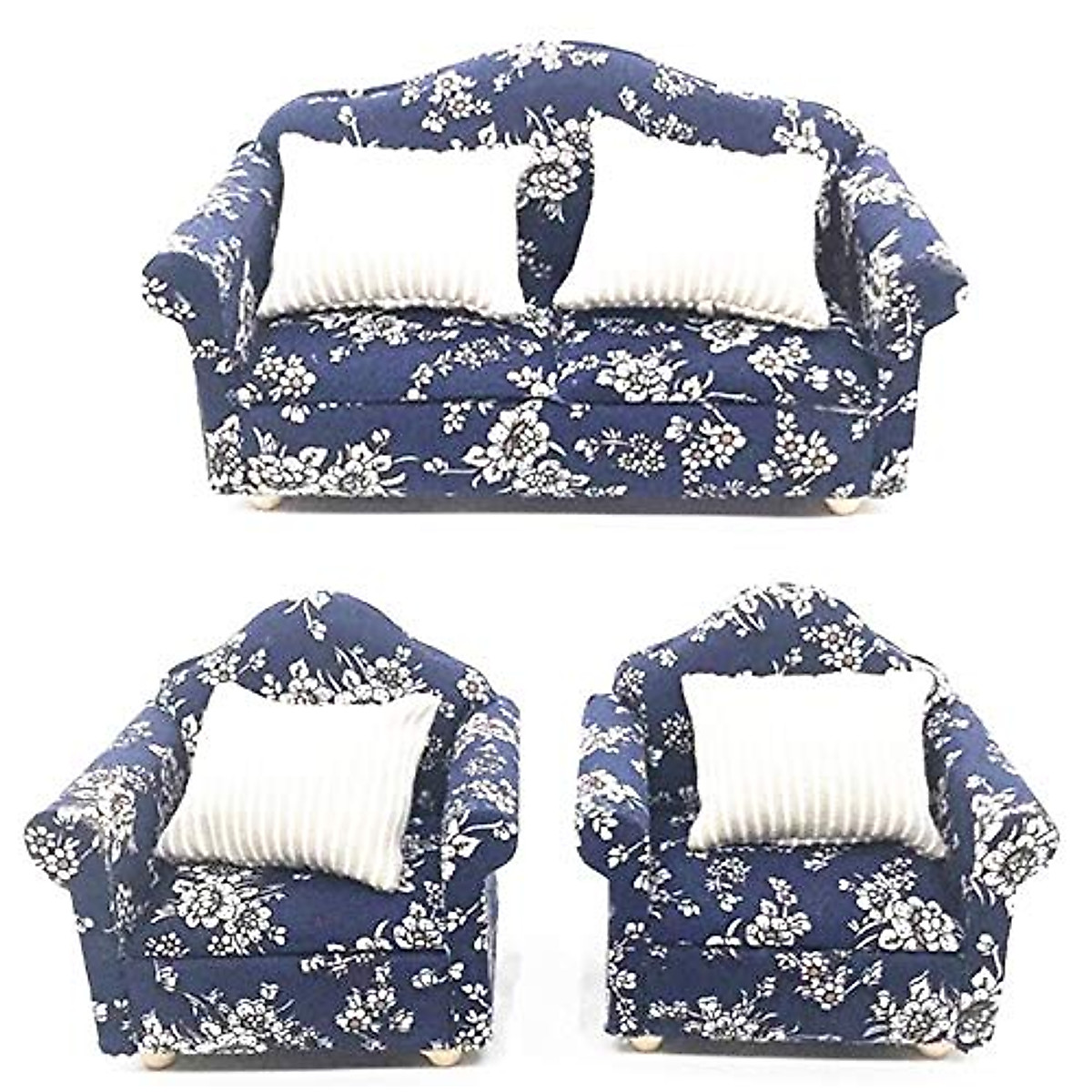 EatingBiting 1:12 Dollhouse Miniature Furniture Sofa 1 Double Sofa + 2 Single Sofa 3Pcs Set Living Room 1:12 Dollhouse Miniature Furniture Single Sofa Chair