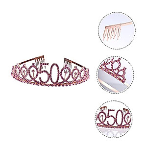 Abaodam 2pcs 50 Birthday Shoulder Strap Headband Womens Gifts for Birthday Headwear for Women Rhinestone Headband 50th Wedding Tiara Birthday Sash Women Birthday Tiara and Sash Black Girl